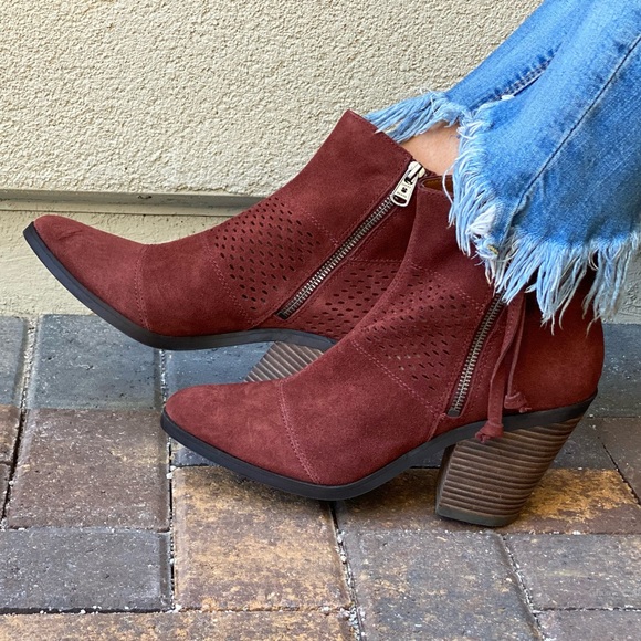 Lucky Brand | Shoes | Rust Red Genuine Leather Perforated Ankle Booties ...
